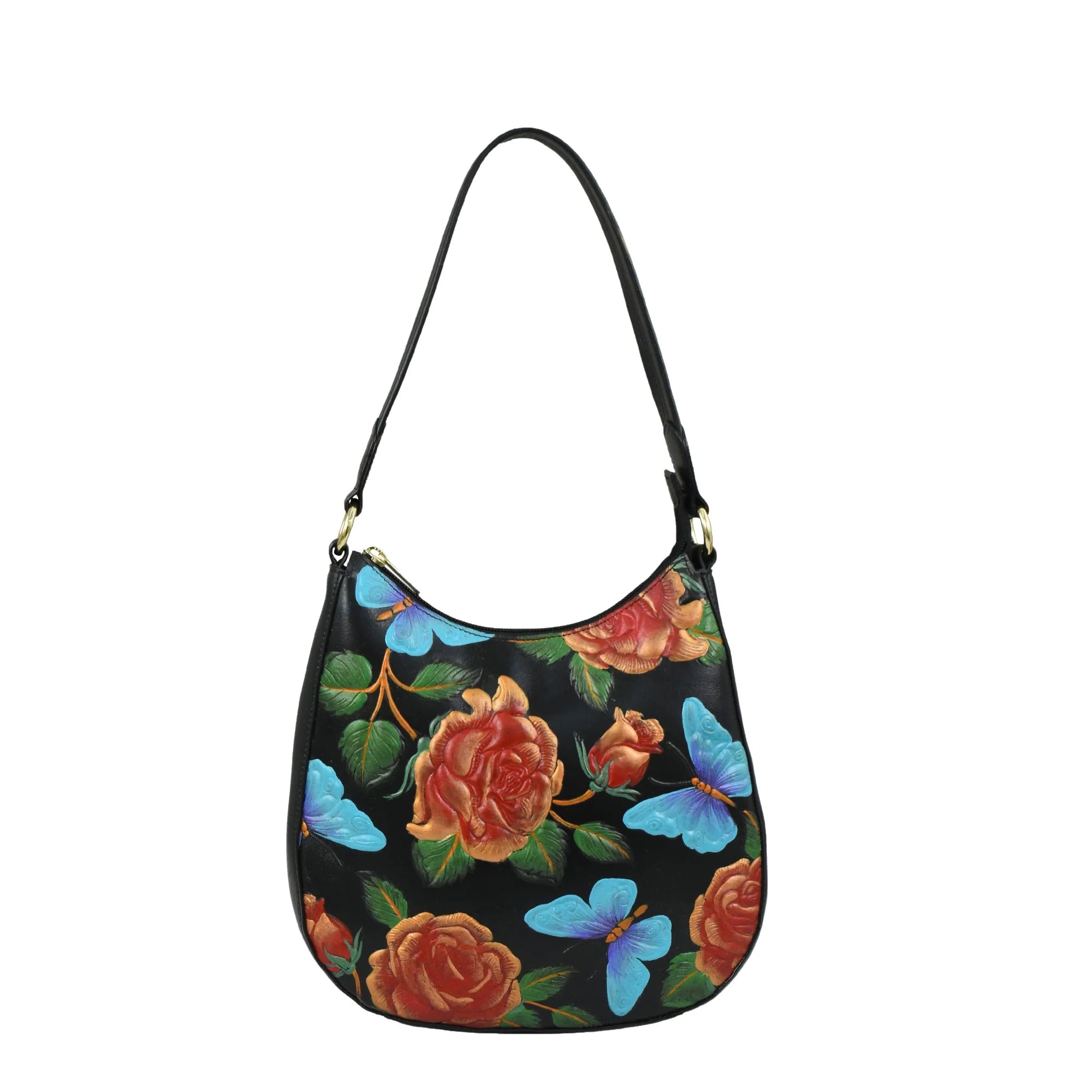 Anuschka Tooled Rose Black Large Hobo – The Covered Bridge and Leather Shop